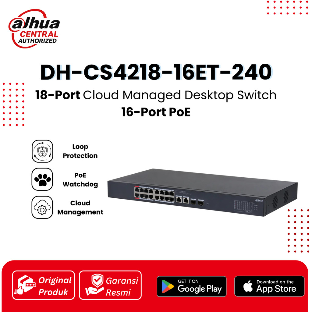 Jual Dahua DH-CS4218-16ET-240 Switch 18Port Cloud Managed Desktop with 16-Port PoE | Shopee ...