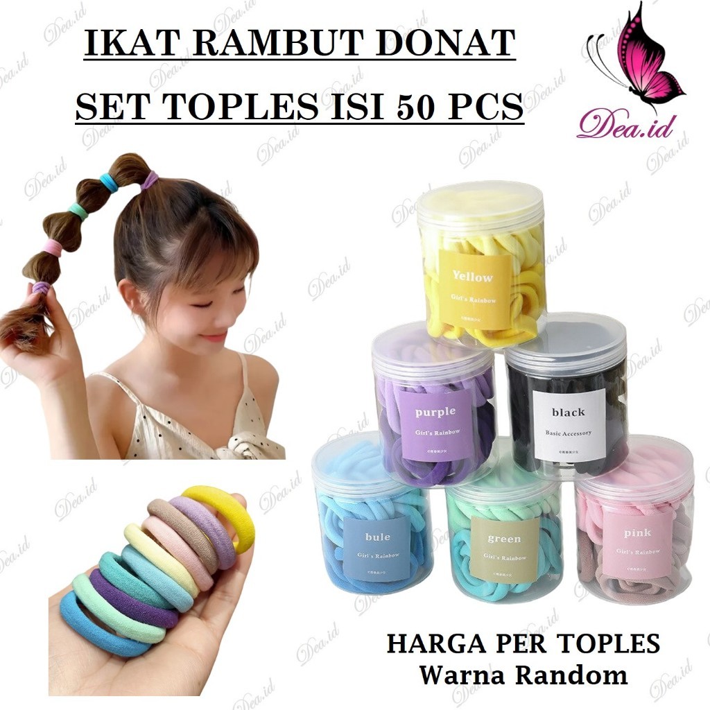 Jual [DEASTORE] IKAT RAMBUT DONAT POLOS SET TOPLES ISI 50 PCS - KARET ...