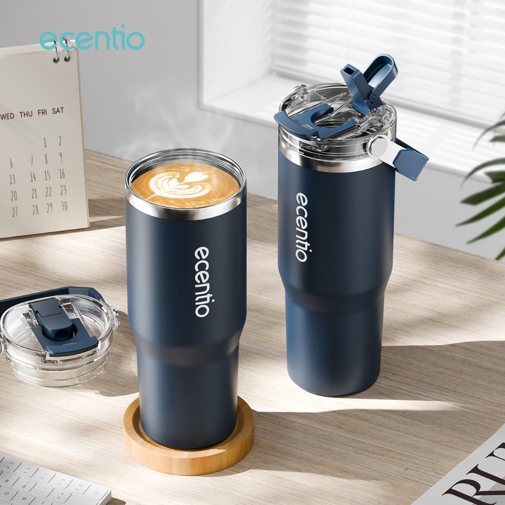 Jual ECENTIO Blue Tumbler Minum Double Layer Stainless 900ml Premium ...