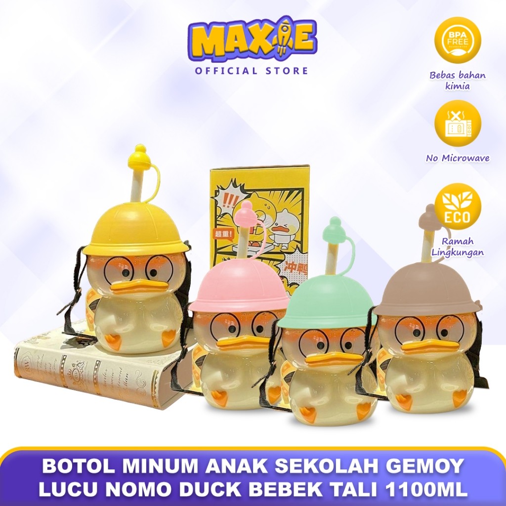 Jual Botol Minum Anak Sekolah Gemoy Lucu Nomo Duck Bebek Tali 1100ml WL ...