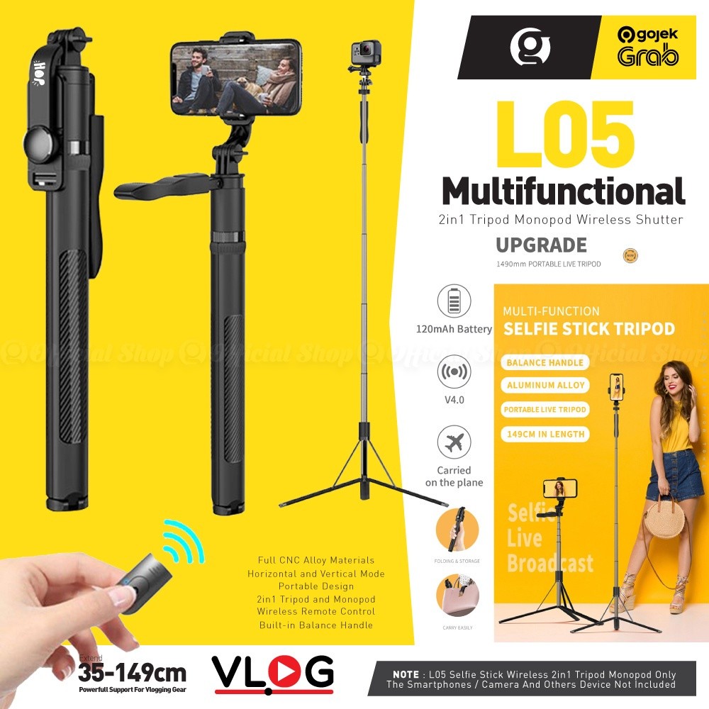 Jual Selfie Stick L05 Aluminium Tripod HP Tongsis Multifungsi Bluetooth ...