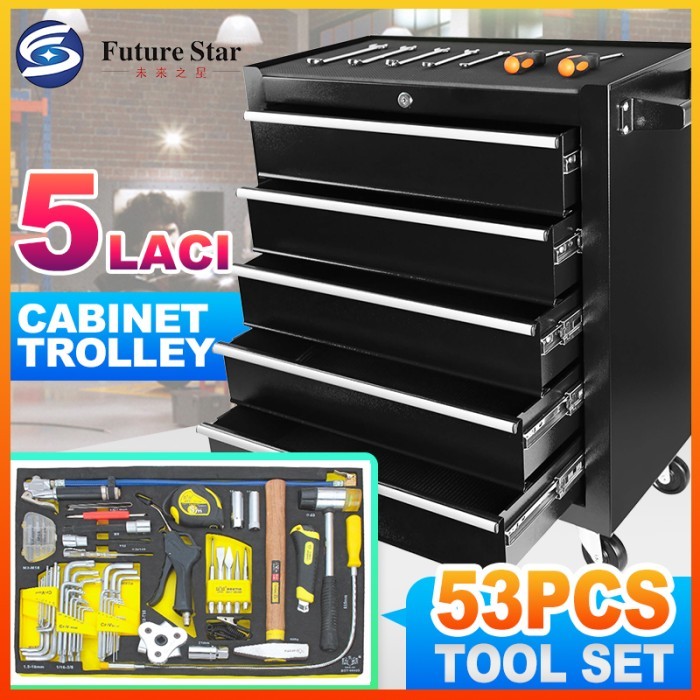 Jual Tool Box Cabinet Trolley 5 Drawer Susun Laci +53cs Tool Kit Set ...