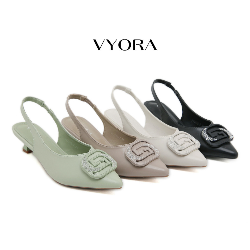 Jual Vyora - VY3008-7 Sepatu Heels Wanita Import 4cm Slingback | Shopee ...