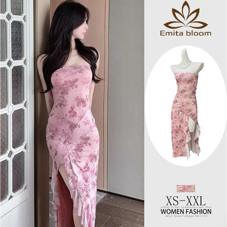 Jual EMITA BLOOM fairy dress pink soft wanita korea flowy dress pantai ...