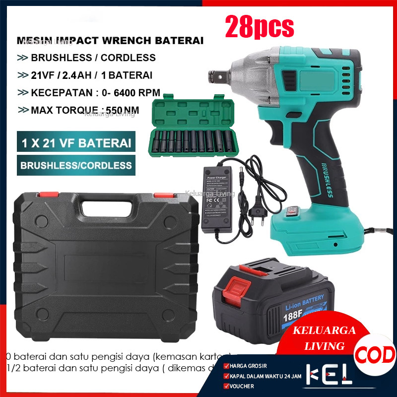 Jual Mesin Bor Impact Brushless 21VF 550N.M - Cordless Impact Wrench ...