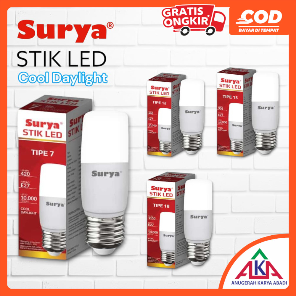 Jual SURYA Lampu Bohlam STIK LED Stick 6W 9W 12W 15W Putih Cool ...