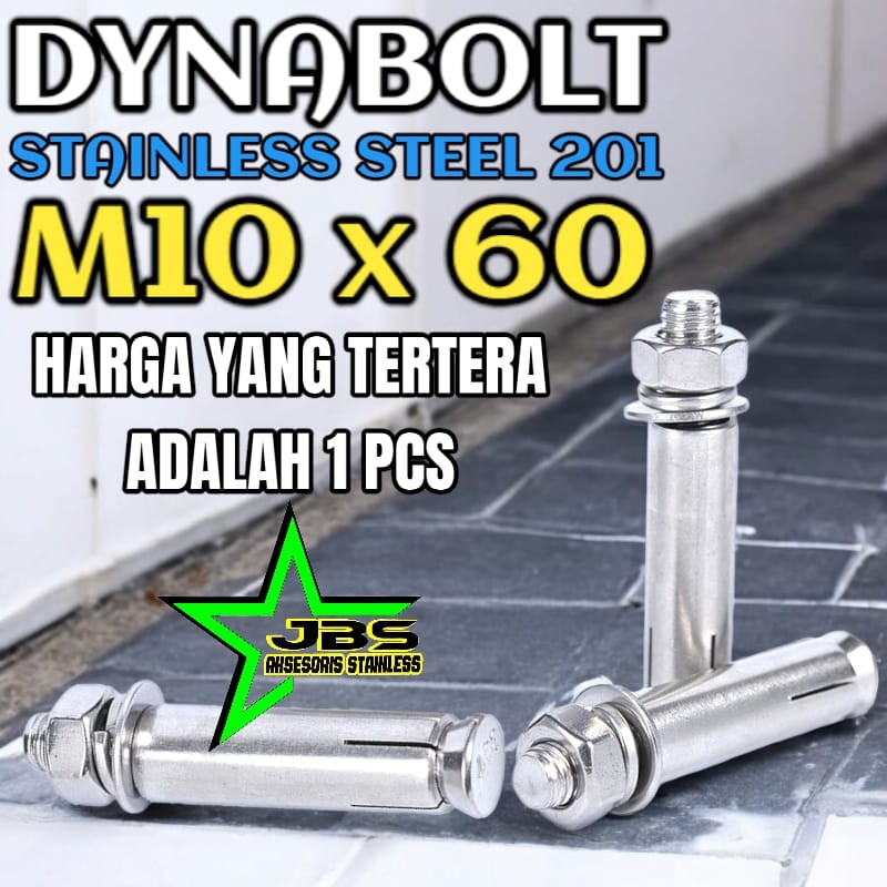 Jual DYNABOLT SS 201 M10×60 - DINABOLT - ANCHOR BOLT STAINLESS | Shopee ...