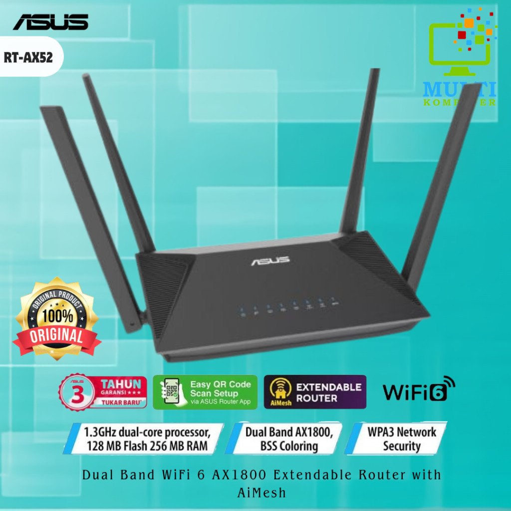 Jual ASUS RT-AX52 Dual Band WiFi 6 AX1800 Extendable Router with AiMesh ...