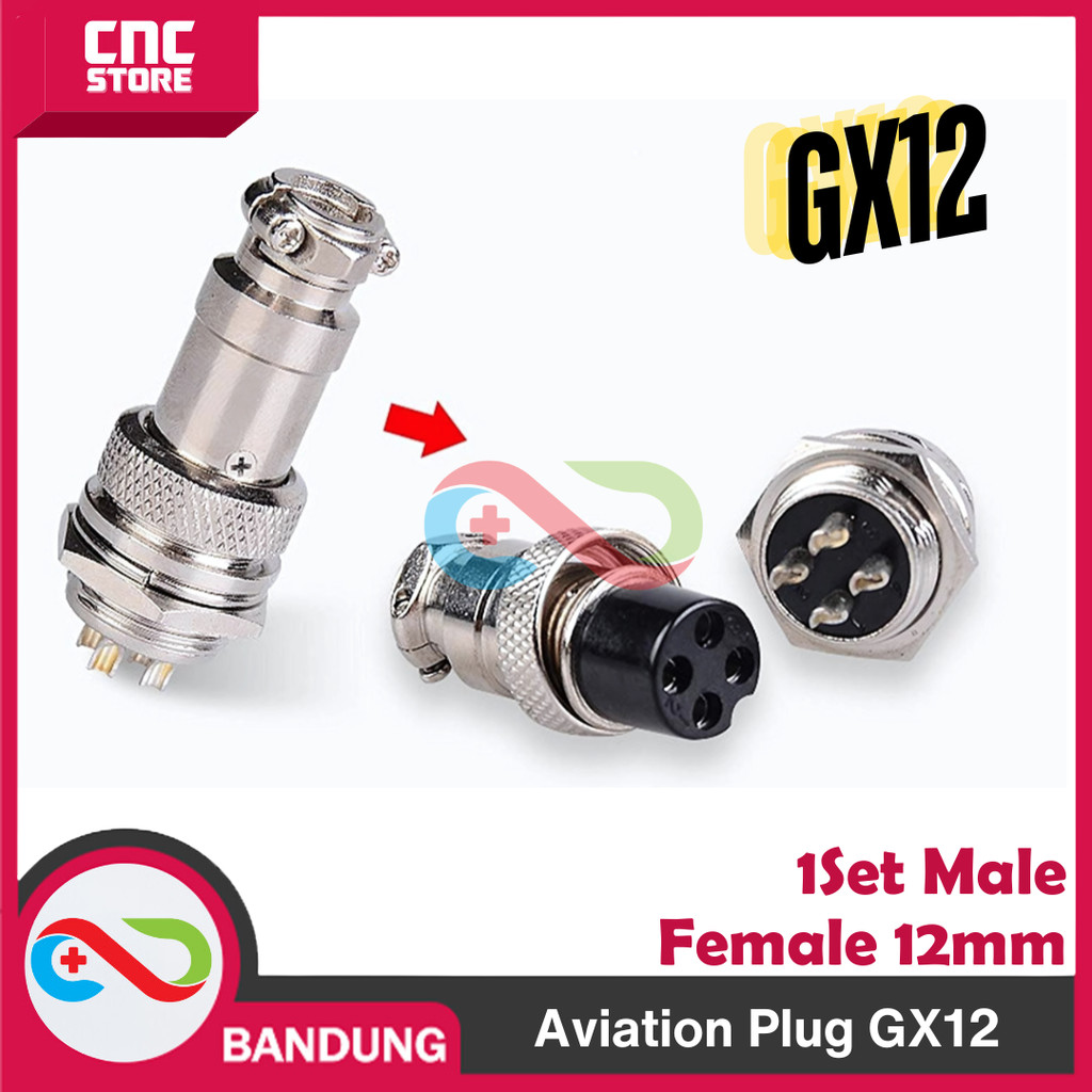 Jual AVIATION PLUG CONNECTOR CB GX12 12MM SET MALE FEMALE - 4 PIN ...