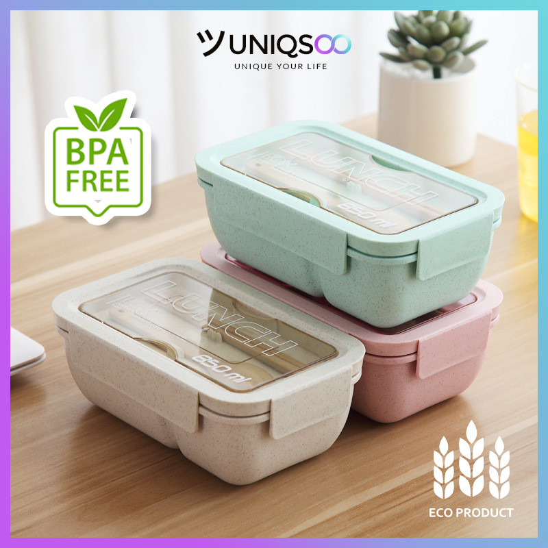 Jual UNIQSOO Lunch Box BPA FREE Kotak Bekal Anti Tumpah 2 Sekat 850ml ECO WHEAT Kotak makan ...