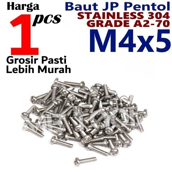 Jual Baut JP M4x5 Stainless Steel SUS 304 A2-70 Kepala Bulat Obang Plus M4 | Shopee Indonesia