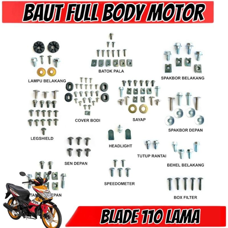 Jual COD Baut Honda Blade 110 lama Fullset / Baud Honda Blade 110 old ...