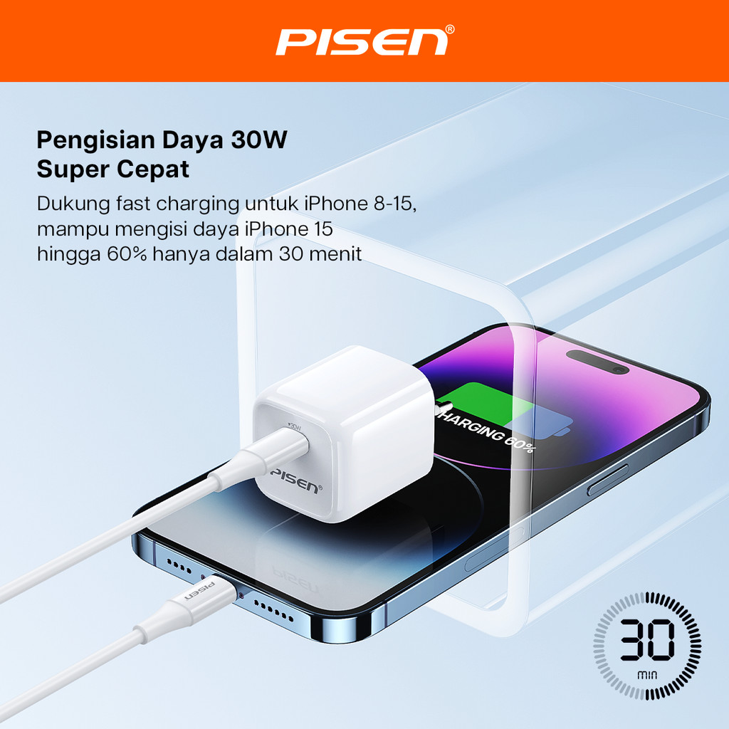 Jual PISEN Quick Pro GaN 30W Mini Wall Charger Type C Adaptor Super ...