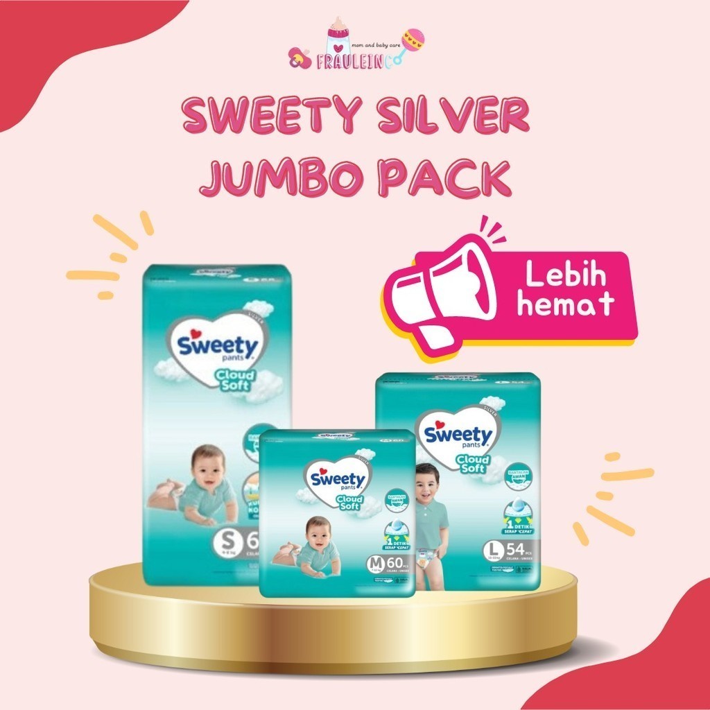 Jual SWEETY SILVER PANTS Jumbo Pack S66 M60 L54 XL44 XXL36 / Popok Bayi ...
