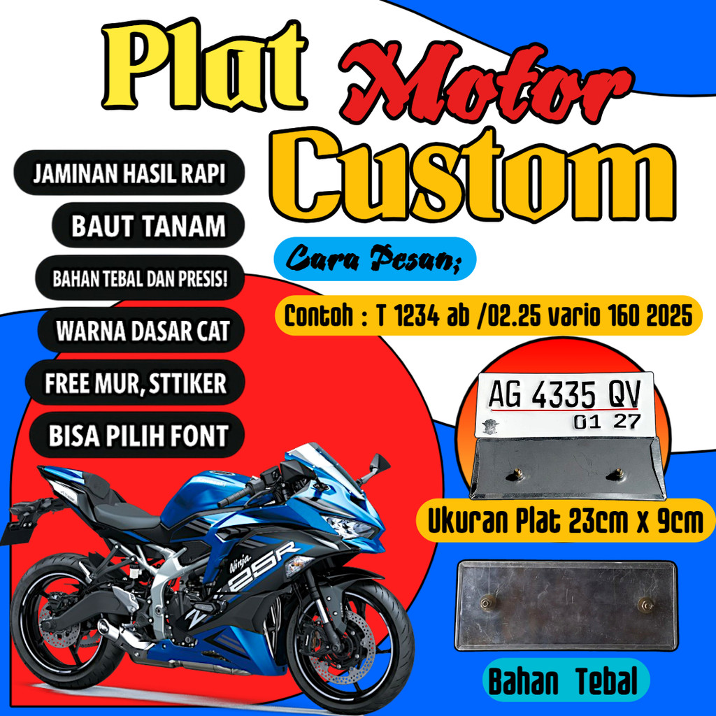 Jual PLAT MOTOR CUSTOM PLAT UKURAN KECIL SATU BIJI WARNA PUTIH PLAT ...