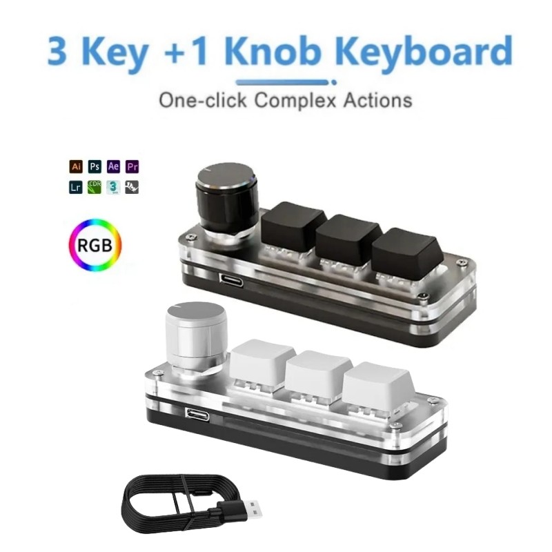 Jual Mini Keyboard 3 Keys 1 Knob RGB Programming Macro Mechanical ...