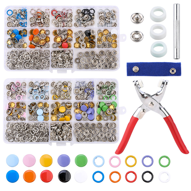 Jual 100/200 Sets Snap Fasteners Kit Tool, Metal Snap Buttons Rings ...
