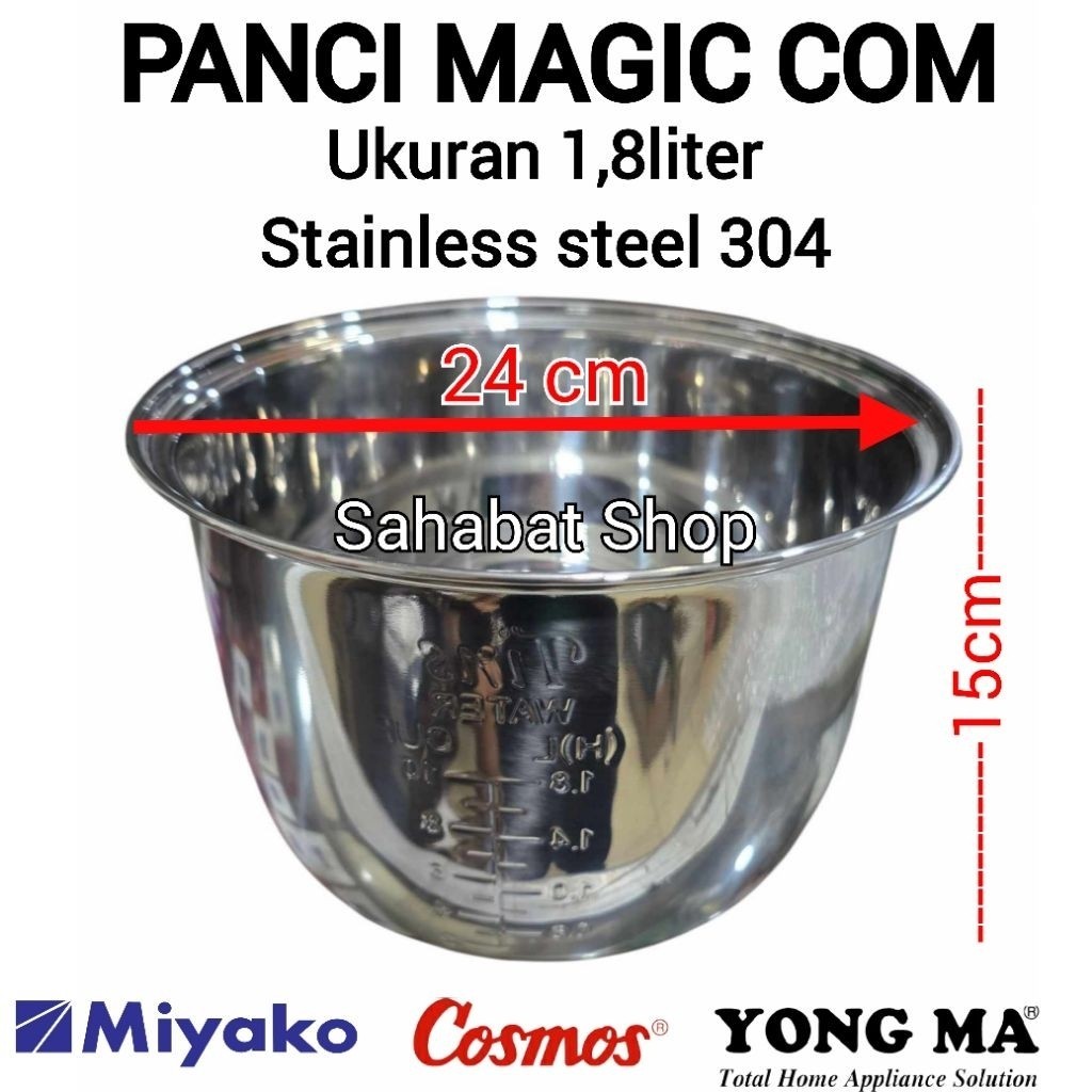 Jual PANCI INNER POT MAGIC COM / RICE COOKER MIYAKO 1,8 LITER STAINLESS ...