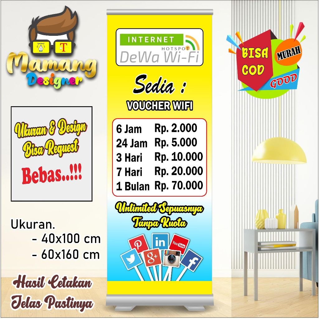Jual backdrop Custom Spanduk MMT Banner Kuning Daftar Harga Wifi atau ...