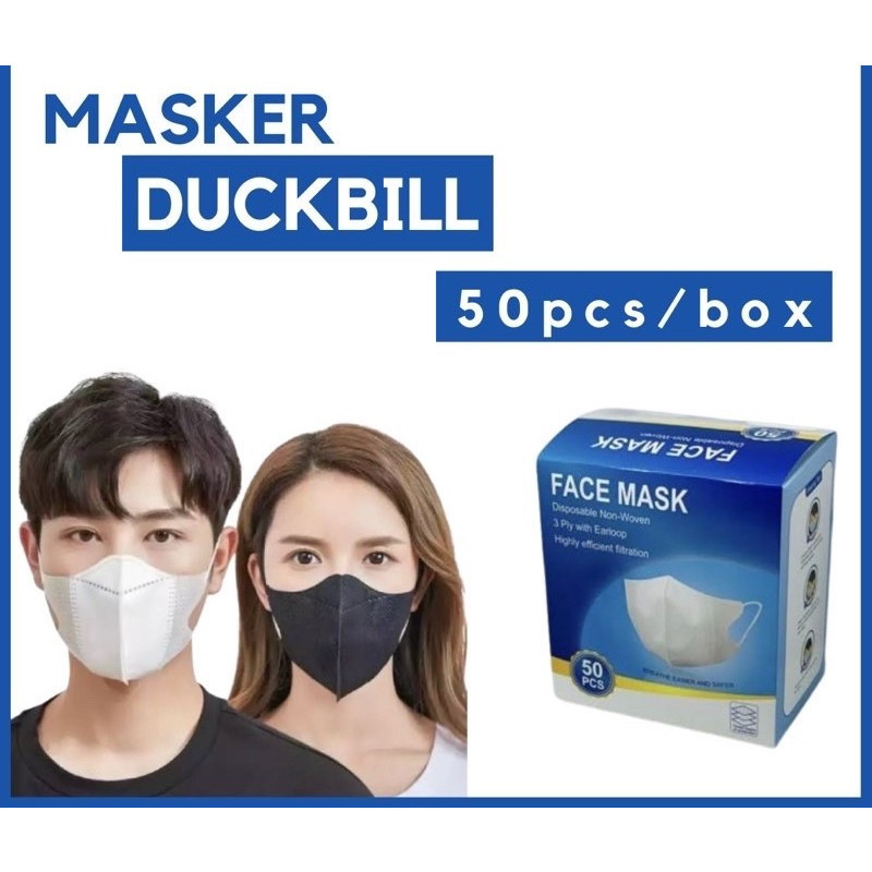 Jual PER PAK isi 50 buah Masker Duckbill Putih 3ply earloop disposable ...