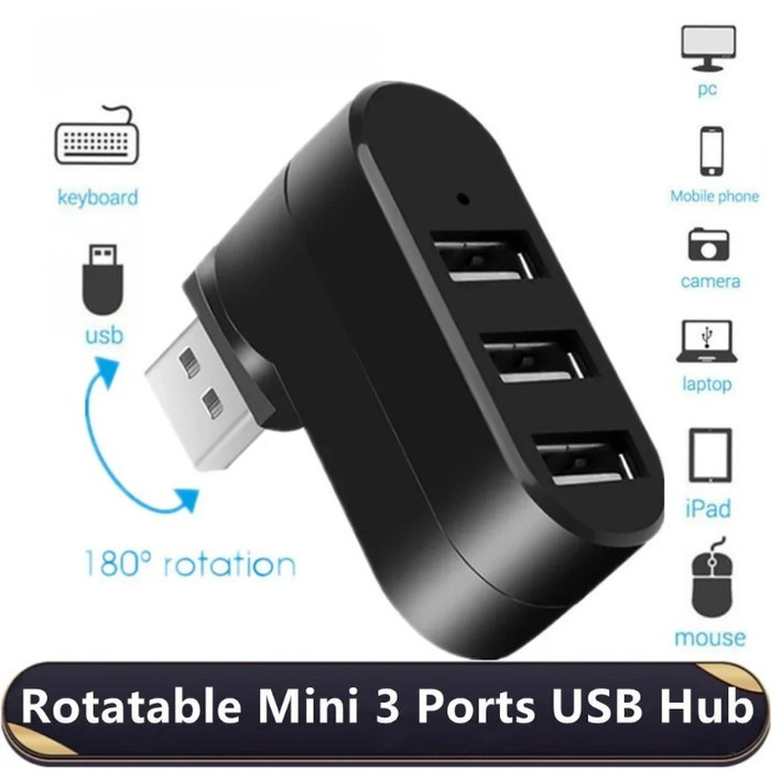 Jual USB Hub 2.0 Rotate Putar 180 3 Lubang Multi USB Splitter Hub ...