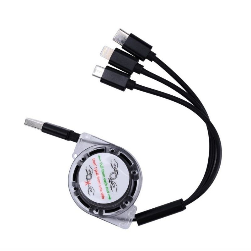 Jual [ ANSA88 ] kabel roll tarik 3in1 2.4A setara fast charging kabel ...