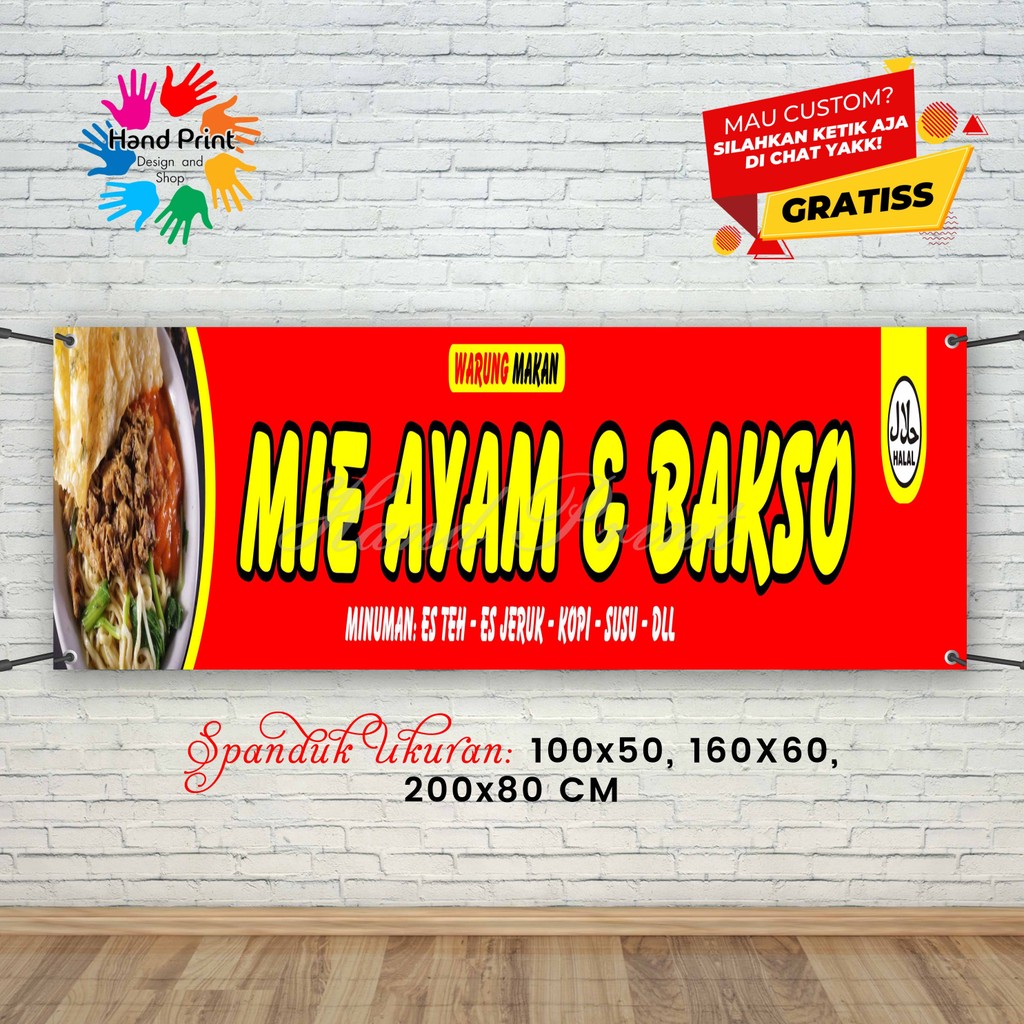 Jual Cetak Spanduk Banner Mie Ayam Dan Bakso Merah Keren MMT Spanduk ...
