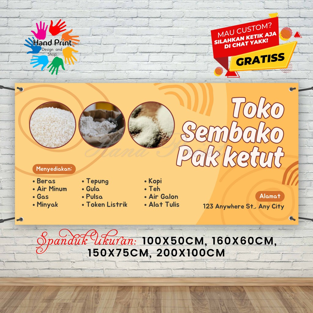 Jual Cetak Spanduk Banner Jualan Sembako Toko Serba Ada Kuning Oren MMT ...