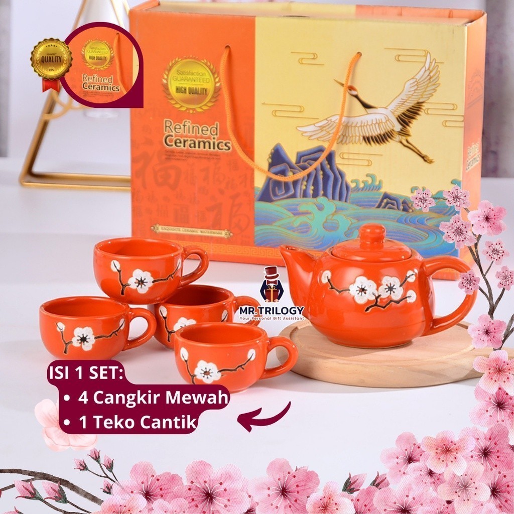 Jual Souvenir Wedding Cangkir Set Keramik BLOSSOM Hampers Teko Pot Set ...
