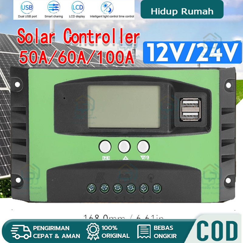 Jual Solar Charge Controller LCD LED Regulator Panel Surya PWM 12V/24V 30A/60A/100A USB ...