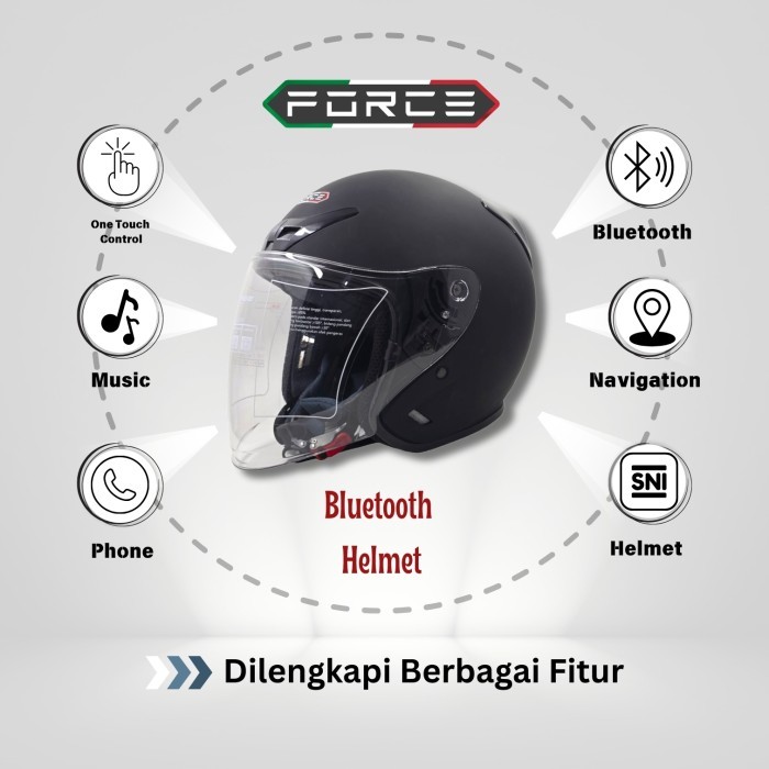 Jual FORCE Helm Half Face Versi Bluetooth Standard SNI Original Ukuran ...