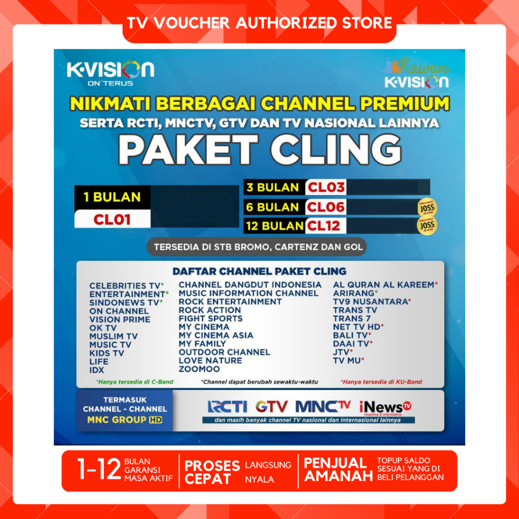 Jual K vision Paket Cling 30/180 CL01 CL06 MNCKalibrasiRangka | Shopee Indonesia