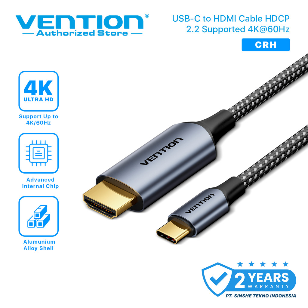 Jual Vention Kabel Usb Type C to HDMI 4K UHD HDCP 2.2 Thunderbolt Cotton Braided | Shopee Indonesia