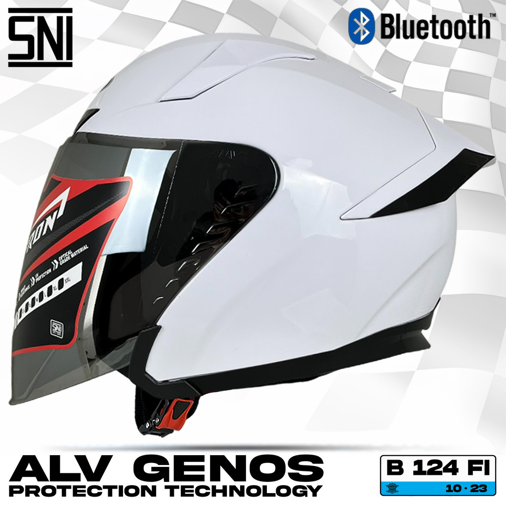 Jual ALV GENOS PUTIH VERSI BLUETOOTH | Helm Half Face Premium Untuk ...