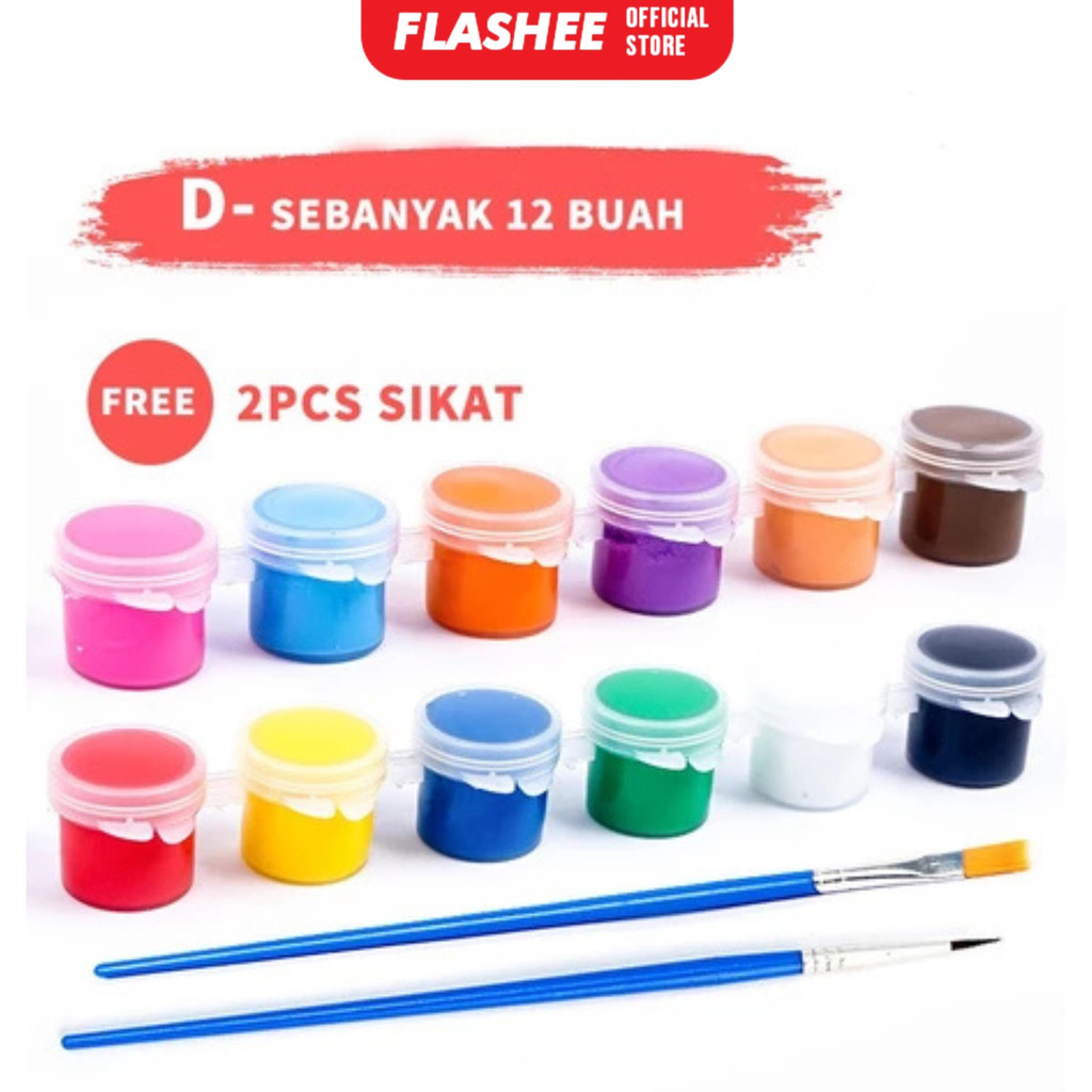 Jual Flashee 1 Set Cat Lukis Akrilik Mini Ukuran 3 ml 12 Warna Cat ...