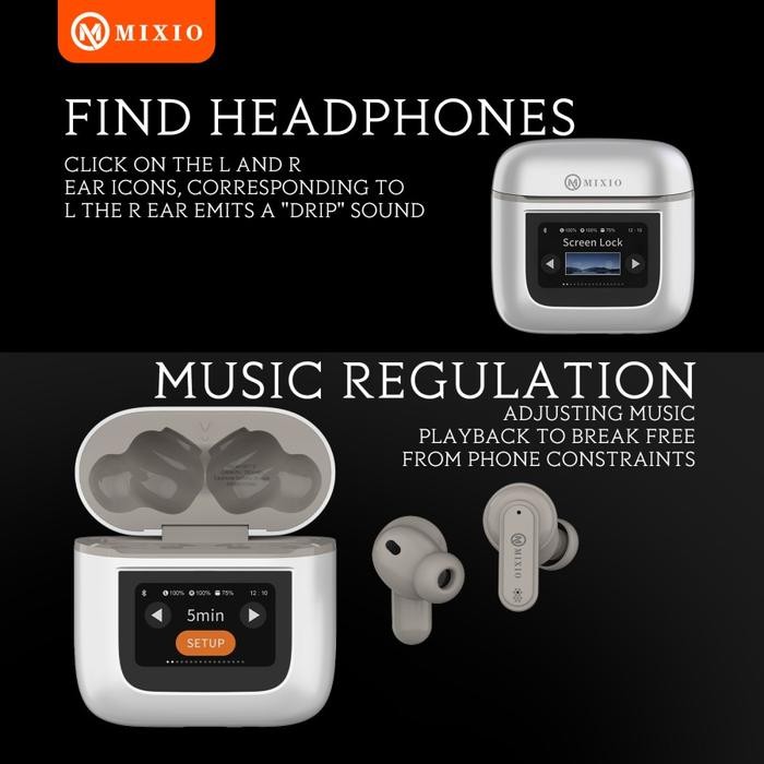 Jual PROMO!MIXIO MZ-10 LCD ANC TWS Bluetooth Headset Earphone Touch ...