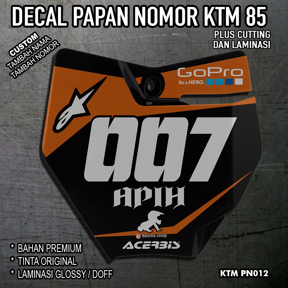 Jual Decal Sticker Papan Nomor KTM 85 ( FREE NAMA DAN NOMOR ) | Shopee ...