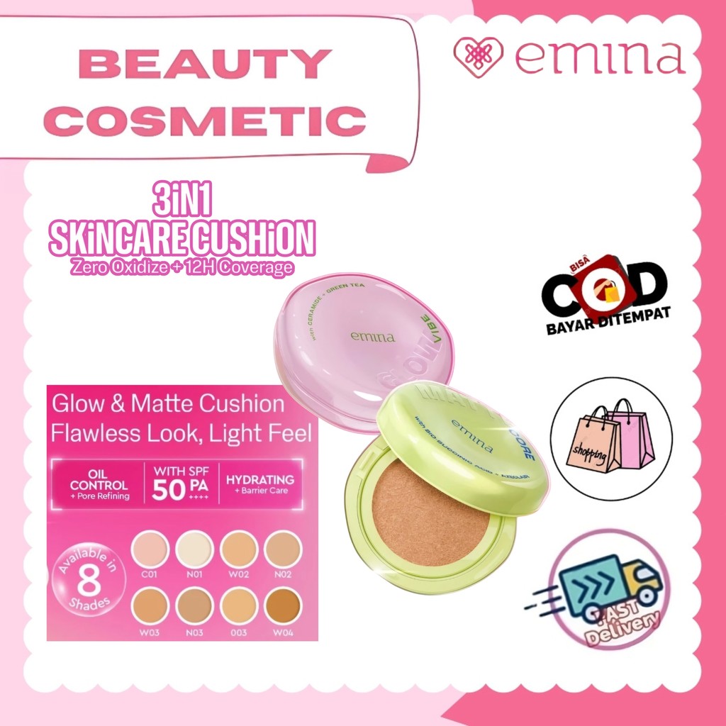 Jual Emina Glow & Matte 3in1 Skincare Cushion SPF 50 PA++++ 13 G ...