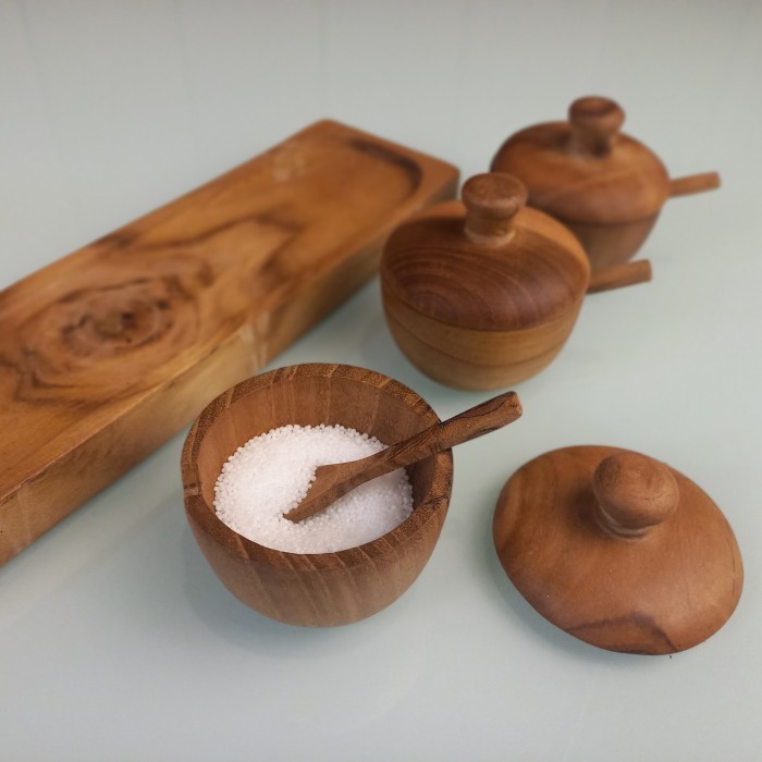 Jual Tempat Penyimpanan Bumbu Dapur tempat garam merica set 3 Kayu Jati ...
