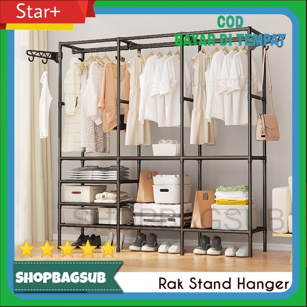 Jual Rak Lemari Terbuka Stand Hanger Berdiri Gantungan Baju Double ...