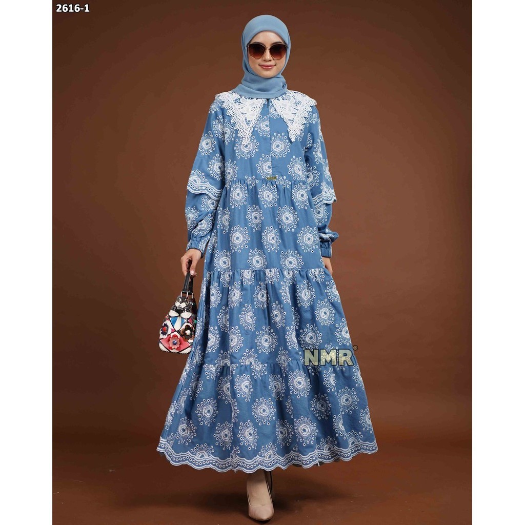 Jual NMR Midi Dress Katun Bordir Bolong Vol 2616-1 (Kerah Renda ...