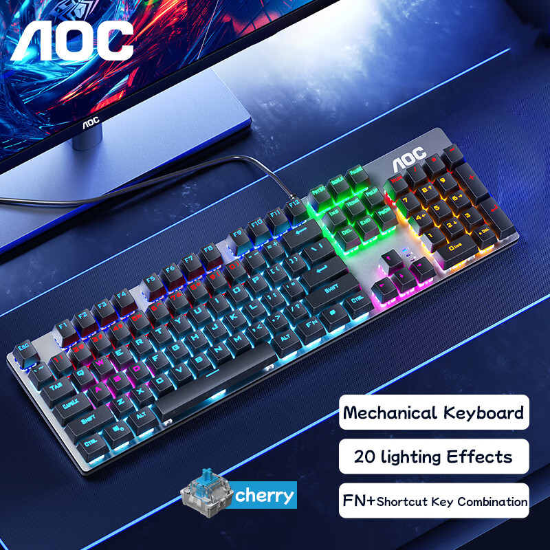Jual AOC Mechanical Keyboard GK410 Blue Black Switch Gaming Full Key ...