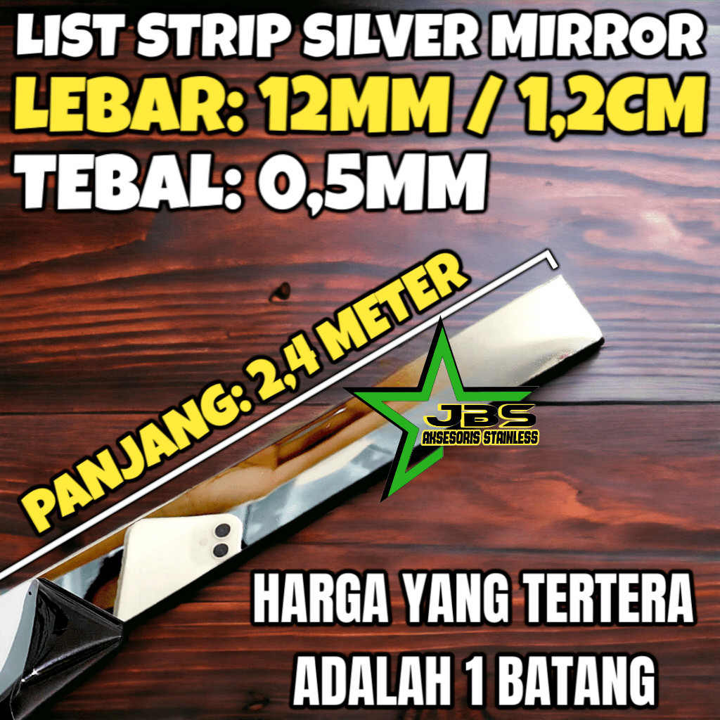 Jual LIST PLAT STRIP MIRROR SILVER 12×2438MM(243,8CM)× T: 0,5MM ...