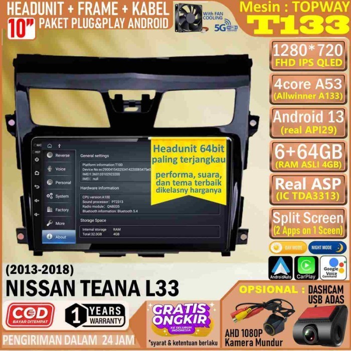 Jual Paket Headunit Android 10 inch + Frame + PNP Canbus Nissan Teana ...