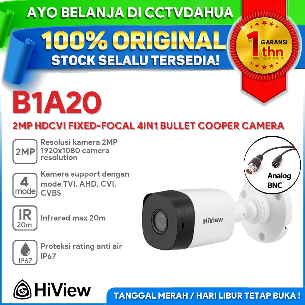 Jual HIVIEW B1A20 2MP HDCVI FIXED-FOCAL 4IN1 BULLET D-SERIES CAMERA | Shopee Indonesia