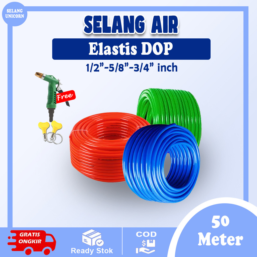 Jual Selang Air Elastis Dop 5-50M - 1/2, 5/8, 3/4 Inch Free Semprotan Air, Tebal, Fleksibel ...