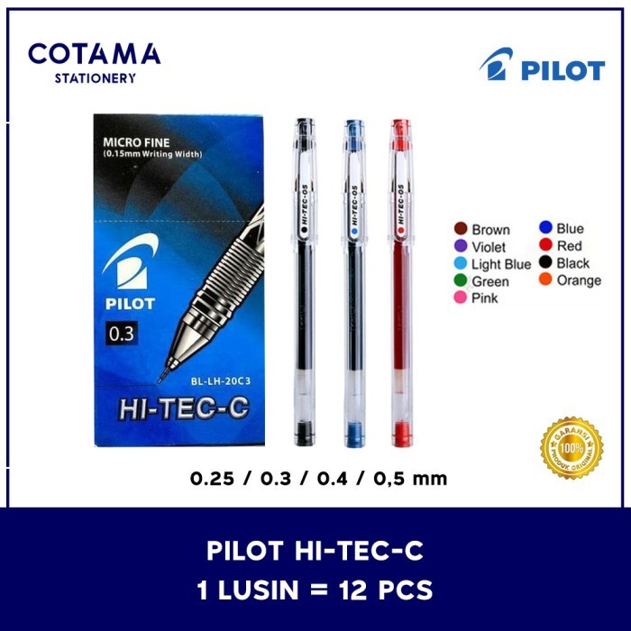 Jual Pulpen Pilot Hitec C / Pen Hi-tec 0.25/0.3/0.4/0.5 mm - 1 lusin ...