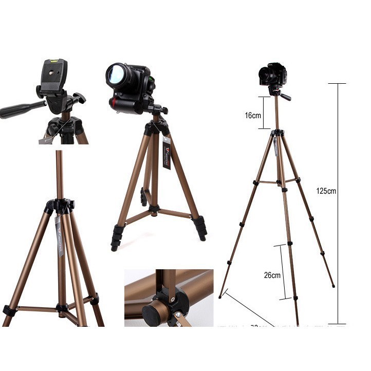 Jual Tripod Kamera DSLR Mirrorless HP Weifeng 1.25 Meter WT-3130 Coklat ...
