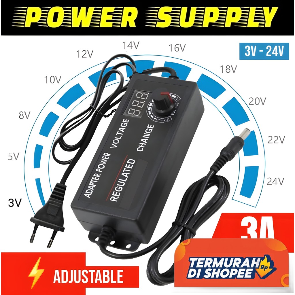 Jual Power Supply Cctv 12V 3A Adaptor Adjustable Converter AC ke DC 3V 9V 12V 18V 24V 3A PSU ...