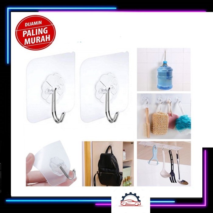 Jual Gantungan HOOK Tempel Transparan Hanger Besi Cantelan Dinding ...